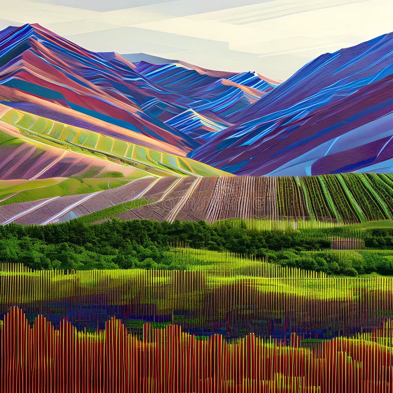 A Glitchy Abstract Landscape of Mountains and Valleys, with Pixels and ...