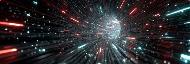 Glitchy Futuristic Tunnel Made of Data Particles and Neon Light Trails ...