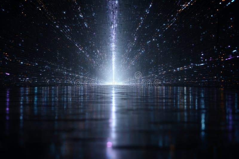 Glitchy Futuristic Tunnel Made of Data Particles and Neon Light Trails ...