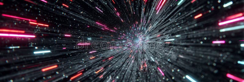 Glitchy Futuristic Tunnel Made of Data Particles and Neon Light Trails ...