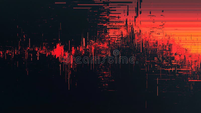 Glitchy Red To Orange Lines Create a Pixelated Design Against a Dark ...