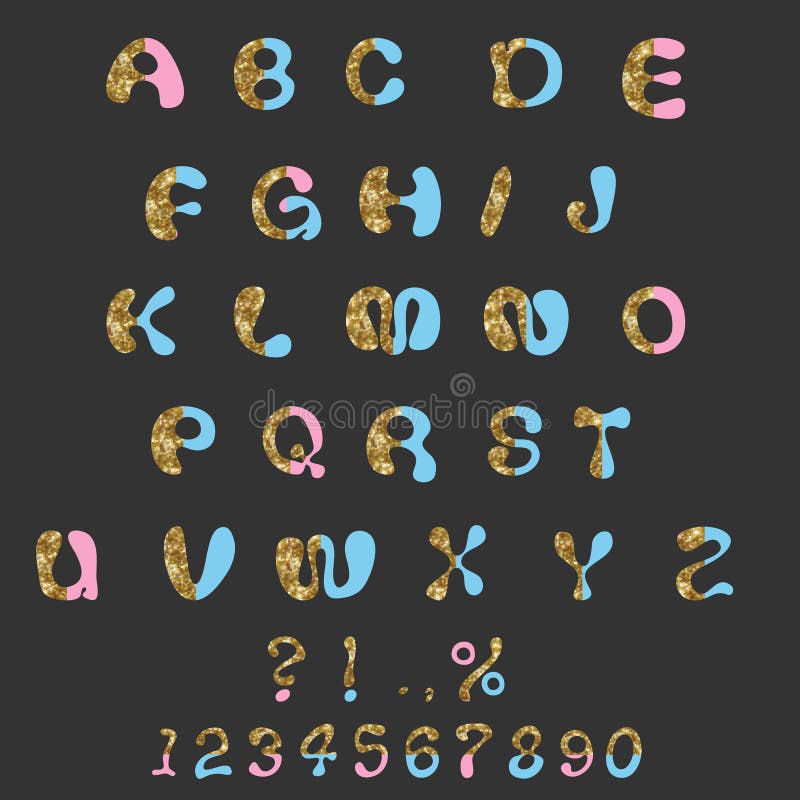Glitter Alphabet Custom Characters Cute Font Comic Letters Stock Vector ...
