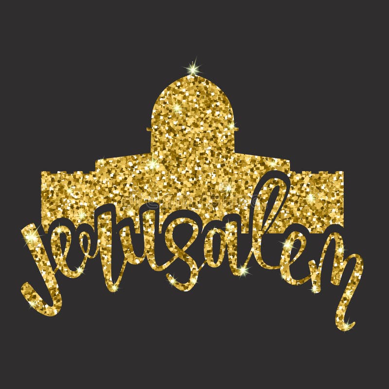 Glitter Gold Lettering with Text Jerusalem. Stock Vector - Illustration ...