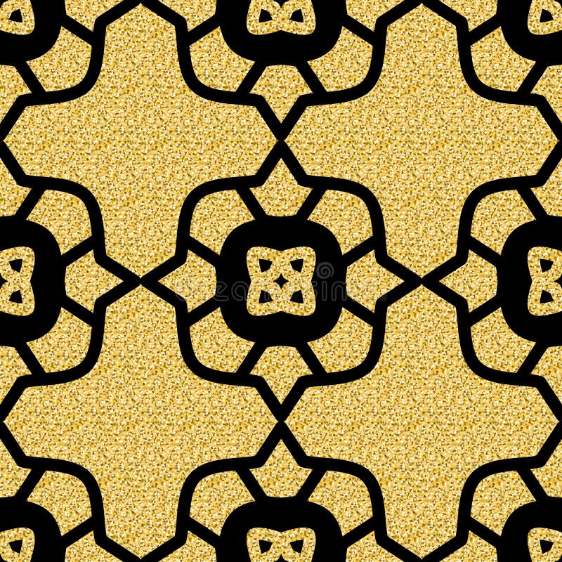 Glitter Gold Seamless Arabesque Pattern, Shimmer Shining Arabic Black ...