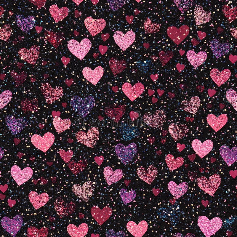 A Glitter Heart Pattern, Where Each Heart Sparkles with Tiny Shimmering ...