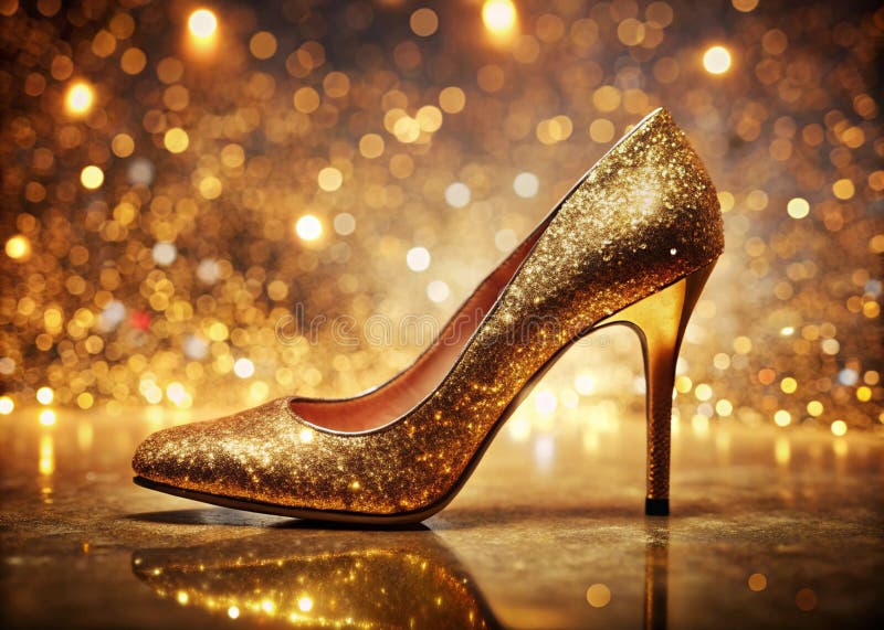 Glitter High Heeled Shoe with Sparkling Bokeh Lights Generative Ai ...