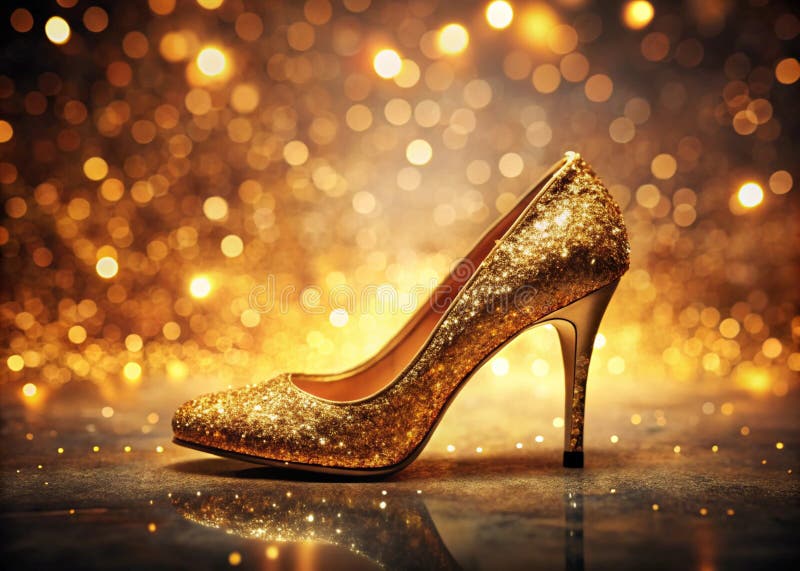 Glitter High Heeled Shoe with Sparkling Bokeh Lights Generative Ai ...