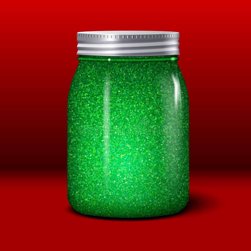 Glitter Jar. Realistic Object with Shiny Green Sparkles Stock Vector ...