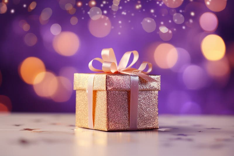 Glitter Wrap Gift Box with Ribbon on Purple Bokeh Background,AI ...