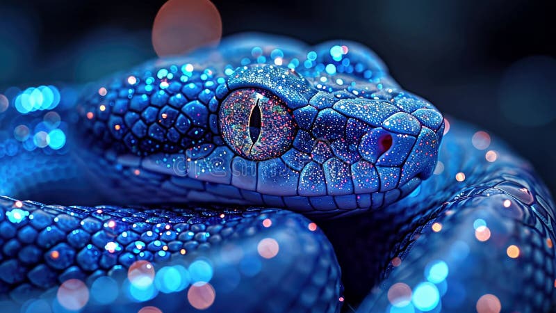 Glittering Blue Snake Close-up with Intricate Scales and Captivating ...