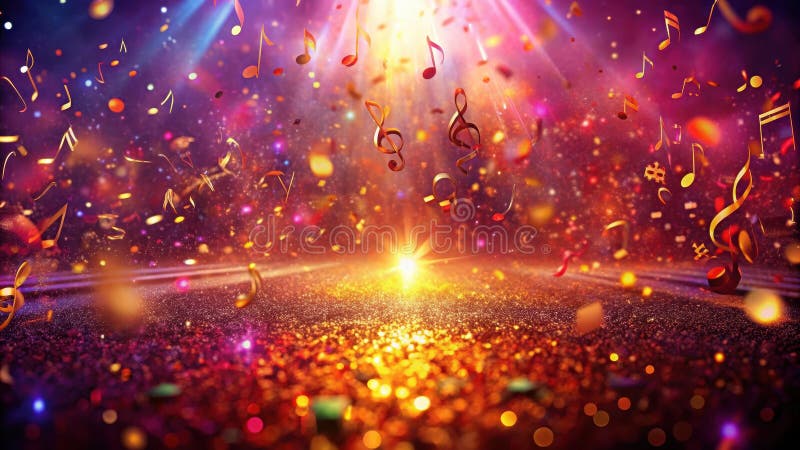 Glittering Celebration Musical Notes and Confetti Falling on a ...