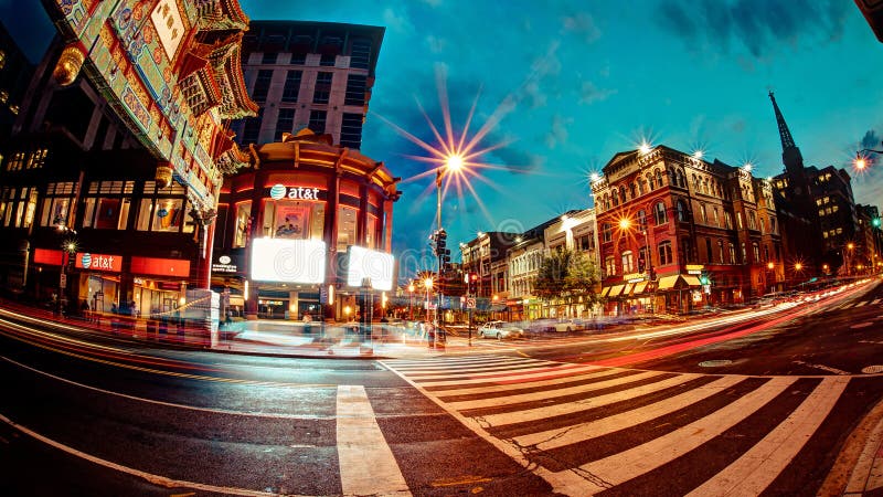 Glittering City Intersection at Night Stock Illustration - Illustration ...