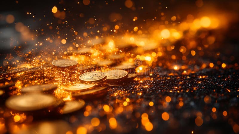 Glittering Coins Surrounded by Shimmering Particles Create a ...
