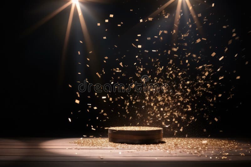Glittering Confetti Falling Down on a Stage with Lightbeams Background ...