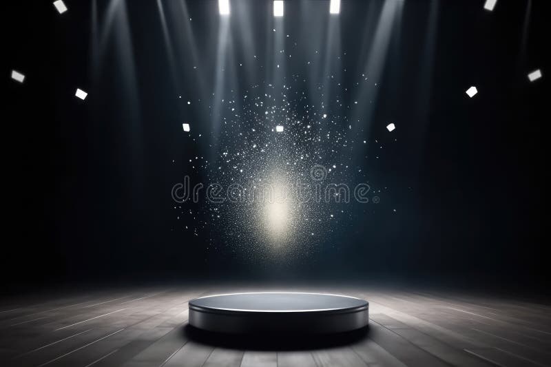 Glittering Confetti Falling Down on a Stage with Lightbeams Background ...