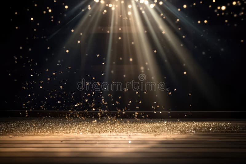Glittering Confetti Falling Down on a Stage with Lightbeams Background ...