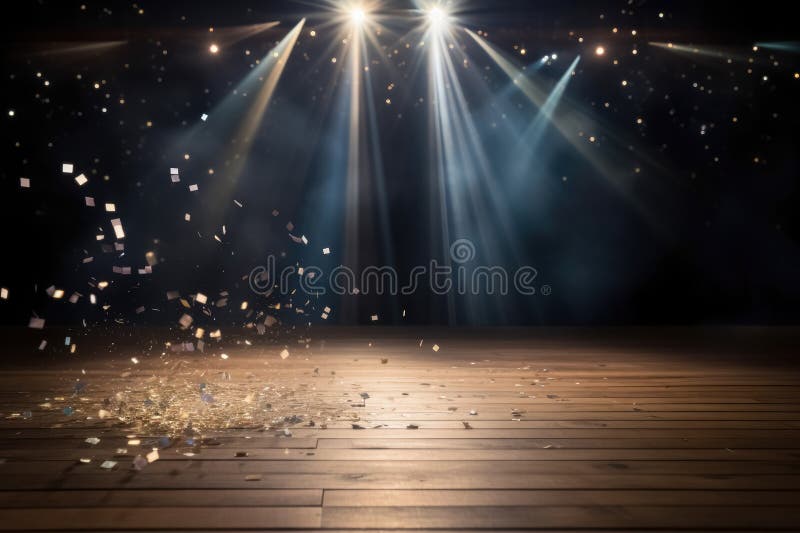 Glittering Confetti Falling Down on a Stage with Lightbeams Background ...