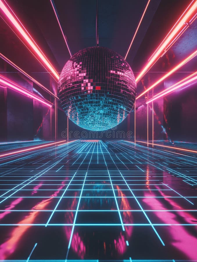 A Glittering Disco Ball Suspended from the Ceiling of a Crowded Dance ...