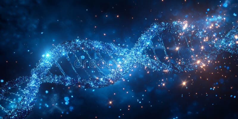 Glittering DNA Helix in Cosmic Space Background Stock Illustration ...