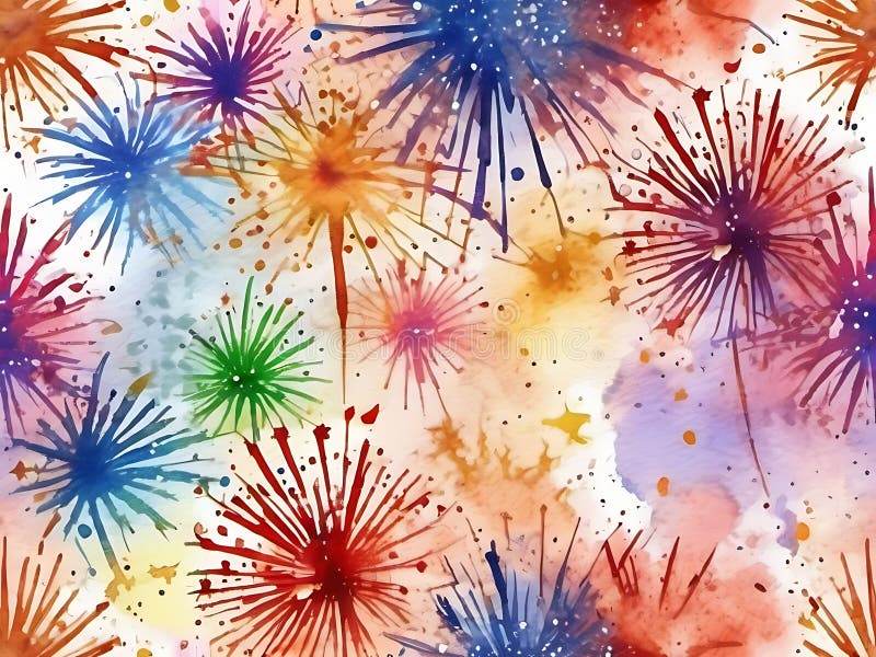 Glittering Firework Sprays in Watercolor Stock Illustration ...