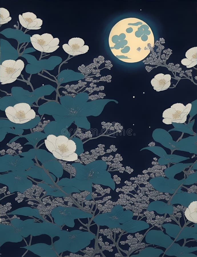 Glittering Flowers Under the Moonlight Stock Illustration ...