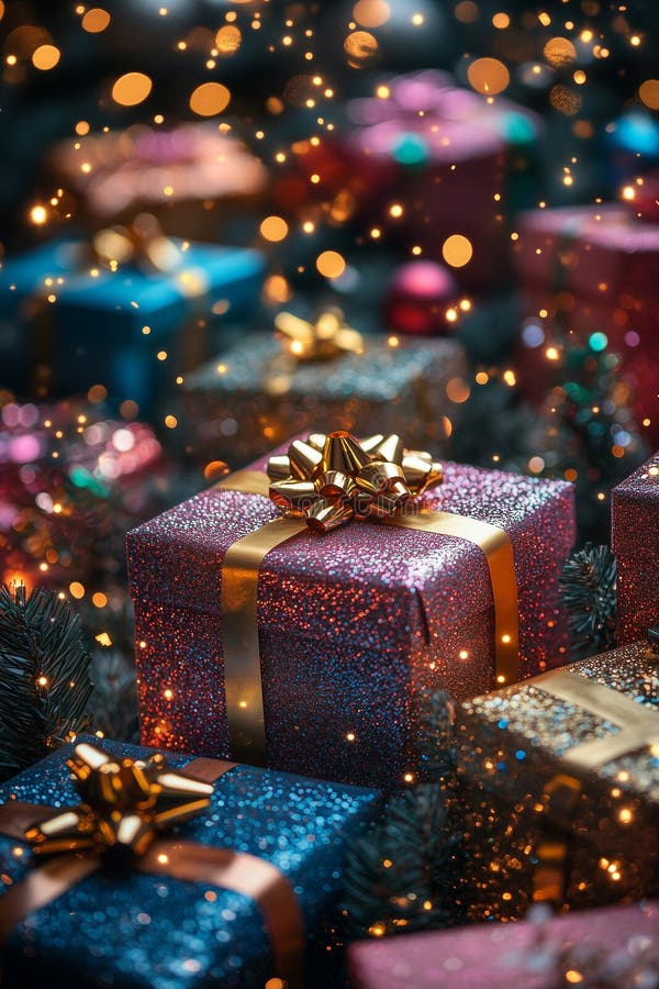Glittering Glowing Many Present Boxes. by Generative Ai Stock ...