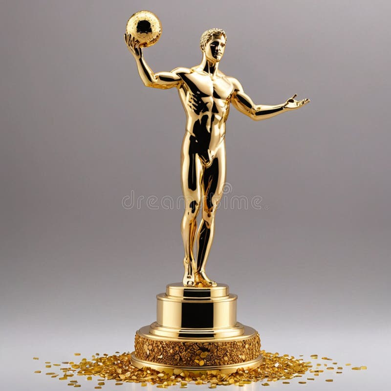 Glittering Gold Award Statue Surrounded by Golden Confetti Stock ...