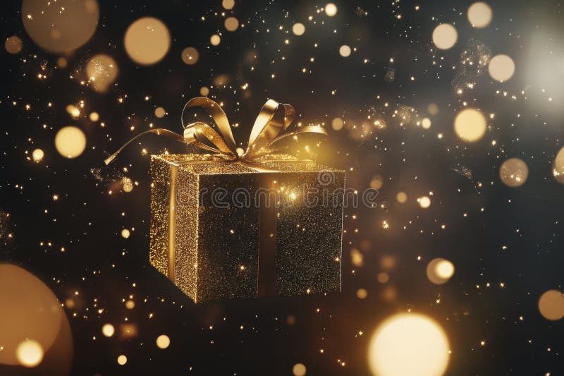 Glittering Gold Gift Box with Sparkling Lights for Festive Celebrations ...