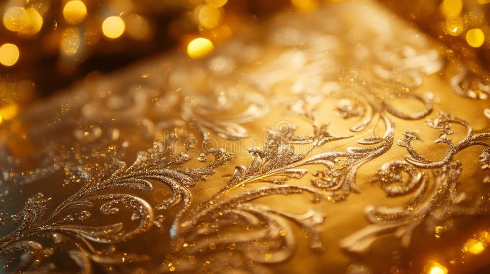 Glittering Gold Gift Wrap with Ornate Design Stock Illustration ...