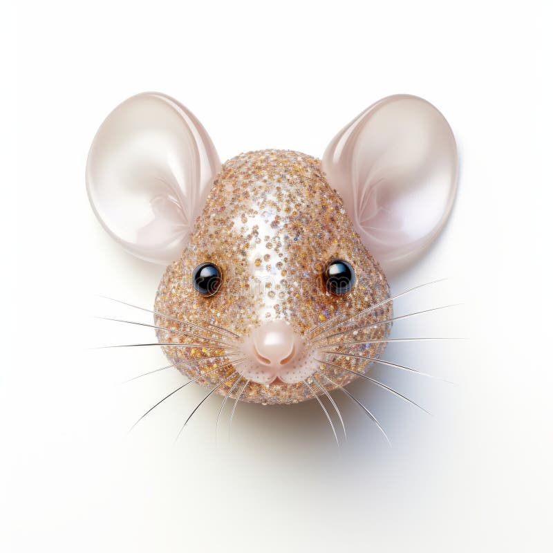 Glittering Gold Mouse Head with Vray Tracing on White Background Stock ...