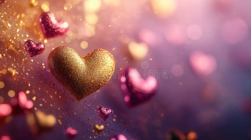Glittering Gold and Pink Hearts Romantic Background Stock Illustration ...