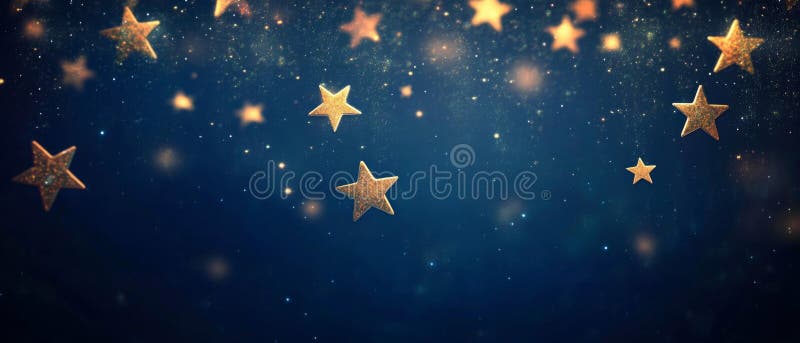 Glittering Gold Stars Falling on a Blue Background Stock Illustration ...