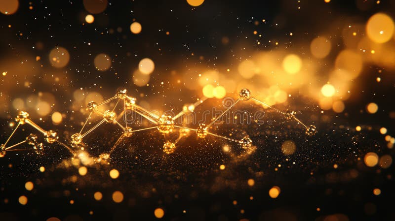 Golden Glitter Molecular Structure Network with Shimmering Particles on ...