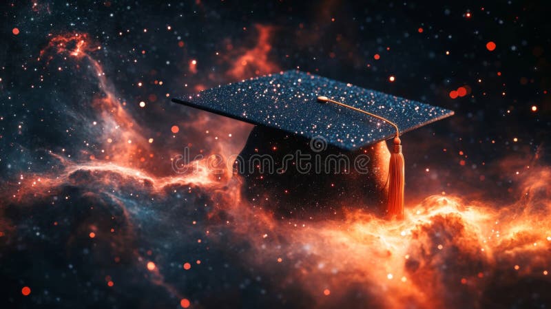 Glittering Graduation Cap in Cosmic Nebula Setting Stock Illustration ...