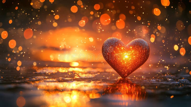 Glittering Heart Reflects Sunset Warmth and Light Stock Illustration ...