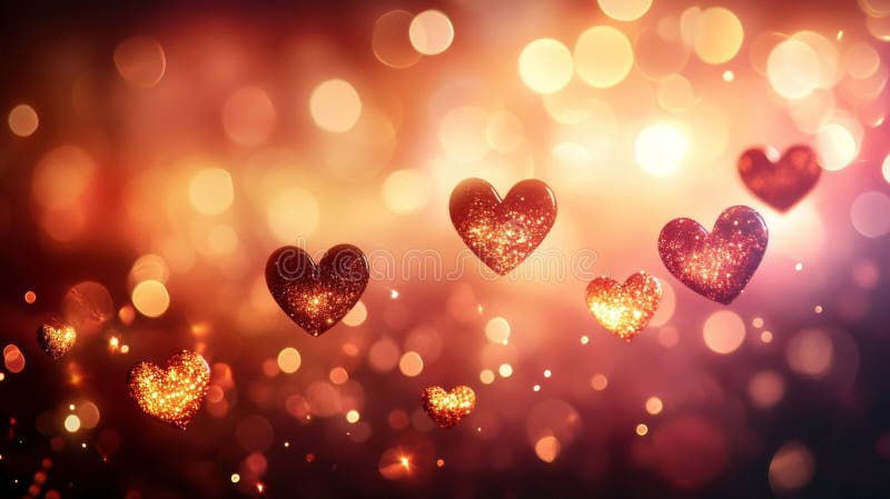 Glittering Hearts Floating in a Romantic Glow Stock Illustration ...