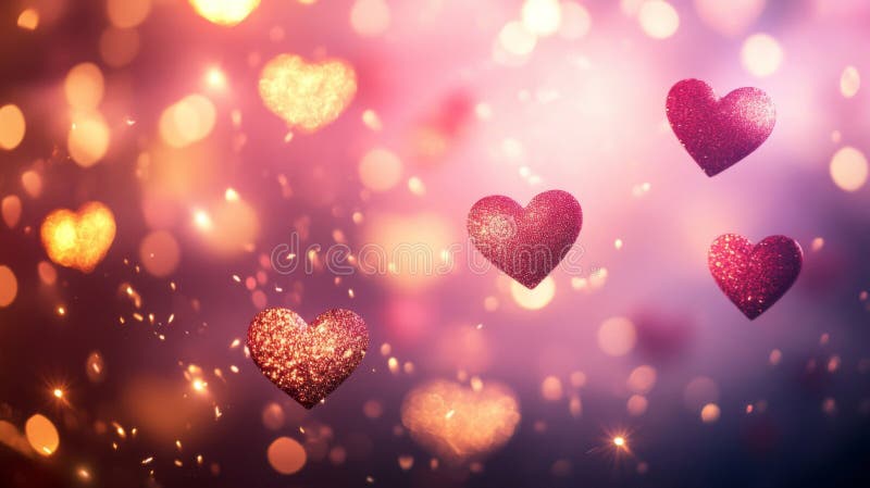 Glittering Hearts Floating in a Romantic Glow Stock Illustration ...