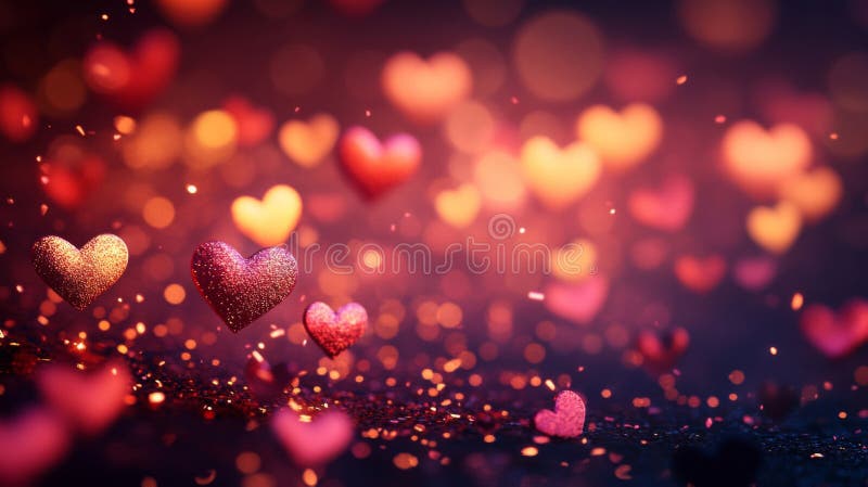 Glittering Hearts Floating in a Romantic Setting Stock Illustration ...