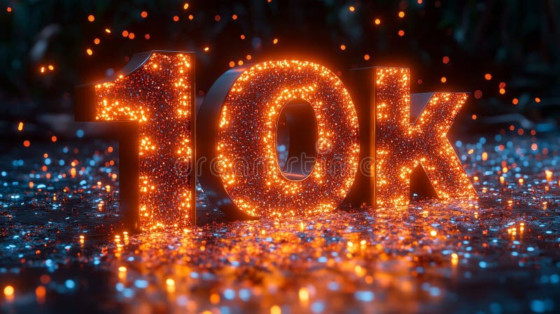 Glittering 10k Text with Glowing Sparkles Stock Illustration ...