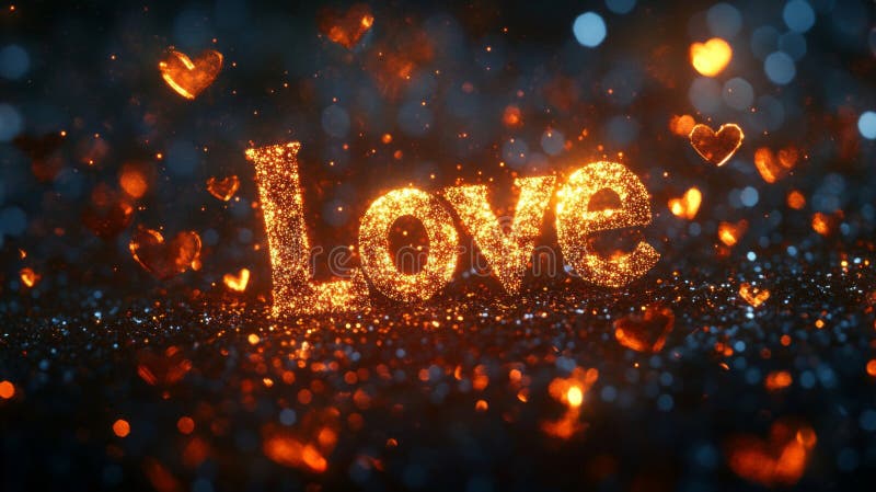 Glittering Love Word Art with Hearts Stock Illustration - Illustration ...