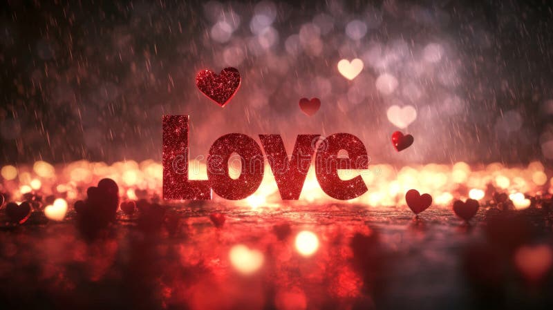 Glittering Love Word with Hearts Raining Down Stock Illustration ...