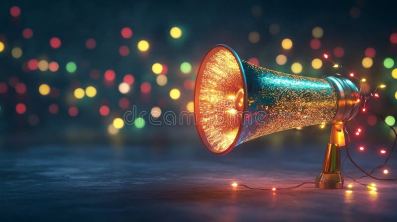 A Glittering Megaphone with Festive Lights Stock Illustration ...