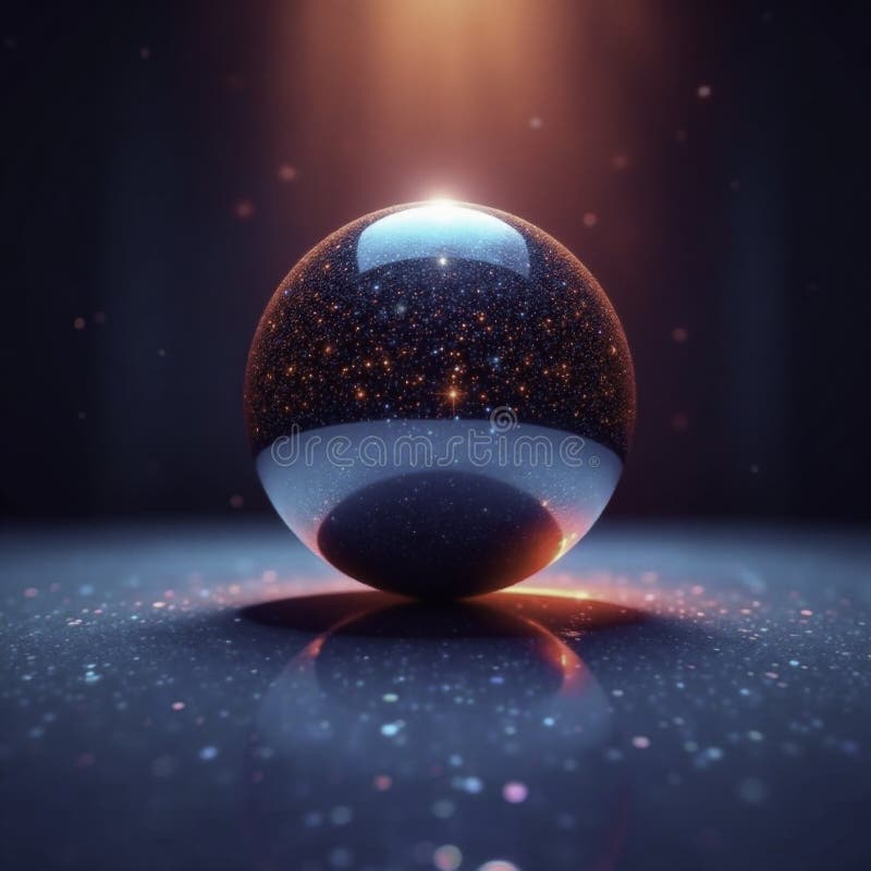 Glittering Mirrored Sphere Suspended Above a Dark Pool, Dance Floor ...