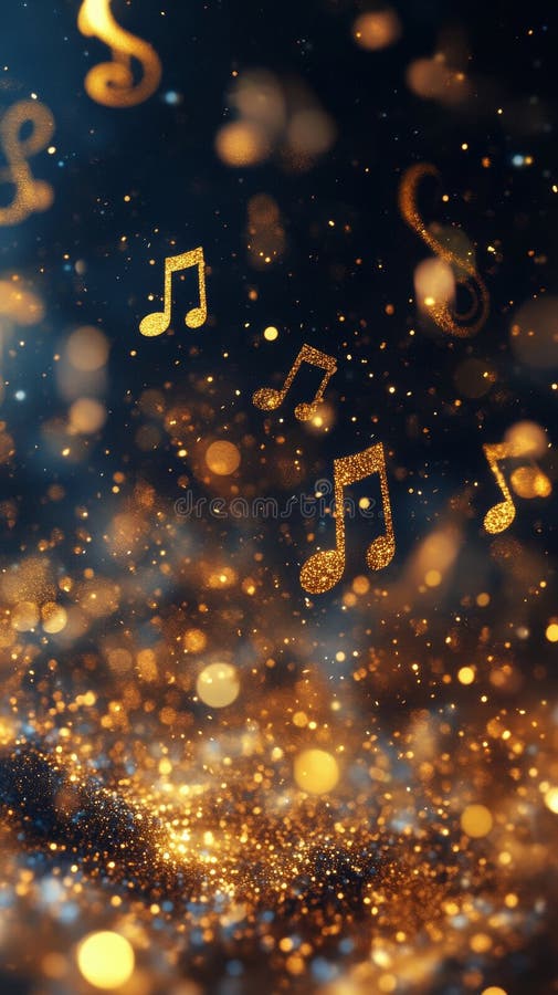 Glittering Musical Notes Floating in a Sparkling Background at Night ...