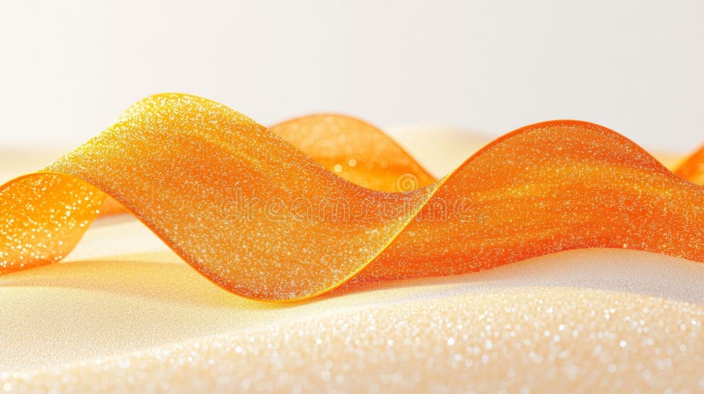 Glittering Orange Ribbon Waves on Sandy Surface Stock Illustration ...