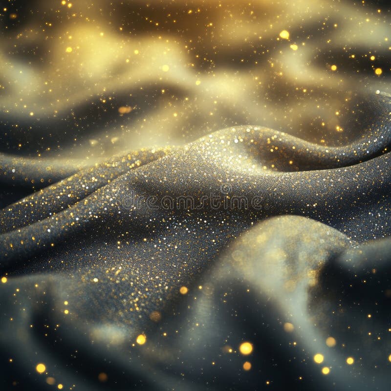 Glittering Particles Dance Across a Golden Fabric, with Waves that Flow ...