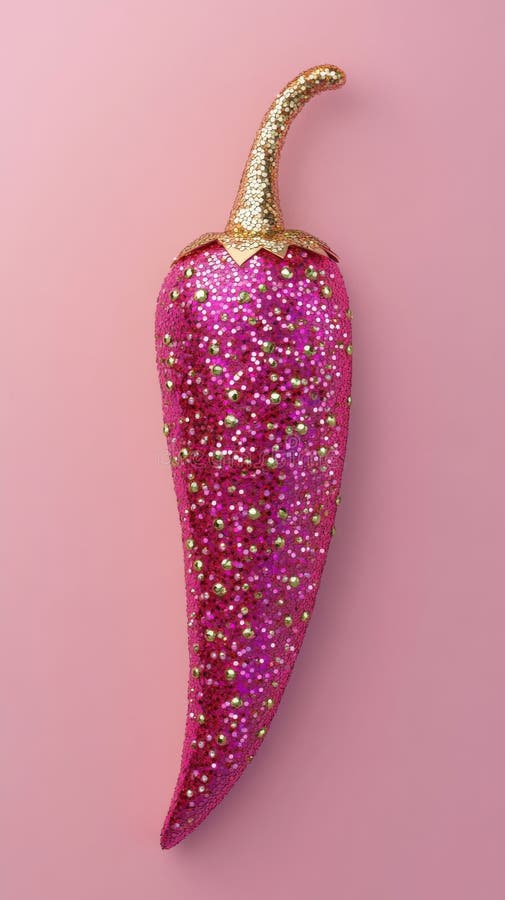 Glittering Pink Chili Pepper with Sequins on Pink Background, Pop Art ...