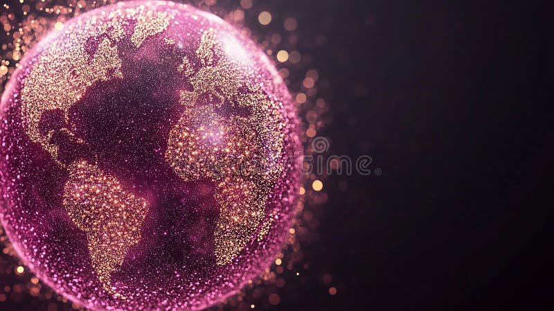 Glittering Pink Earth with Sparkling Particles on Black Background ...