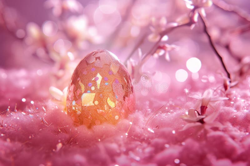 Glittering Pink Easter Egg on Sparkling Pink Background Stock Photo ...