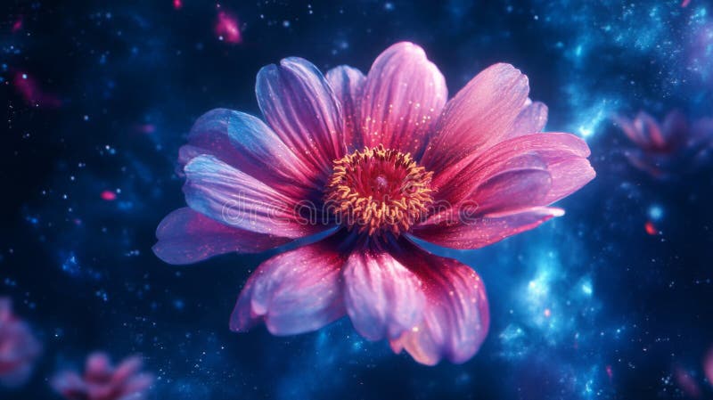 Glittering Pink Flower in a Cosmic Nebula Stock Illustration ...